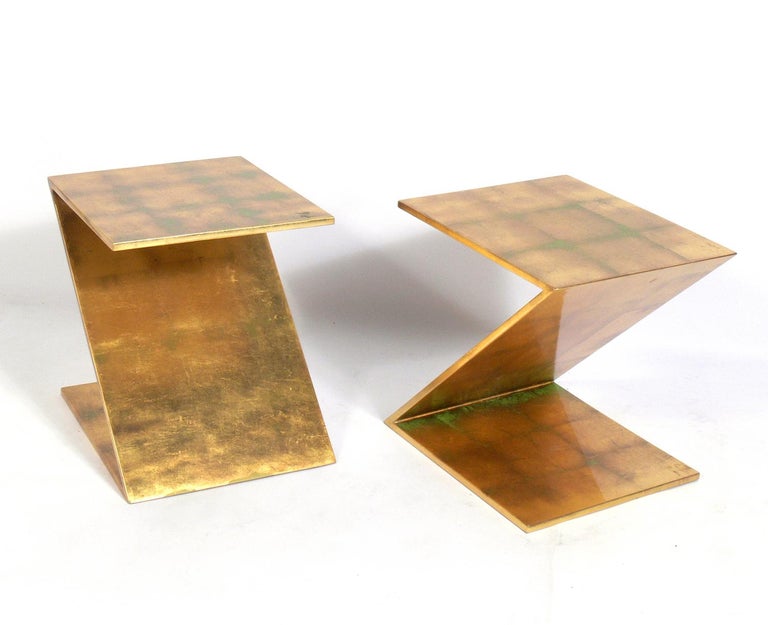 Pair of Gold Leaf "Z" Tables at 1stDibs