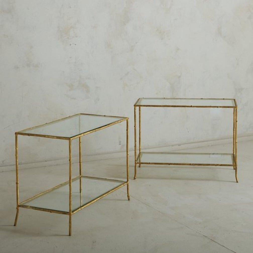 Pair of Gold Metal Side Tables With Glass Shelves, 20th Century For ...