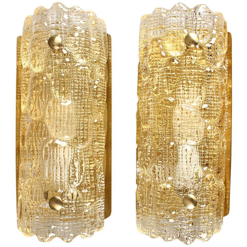 Pair of Gold Textured Glass Wall Sconces by Orrefors For Sale at 1stDibs