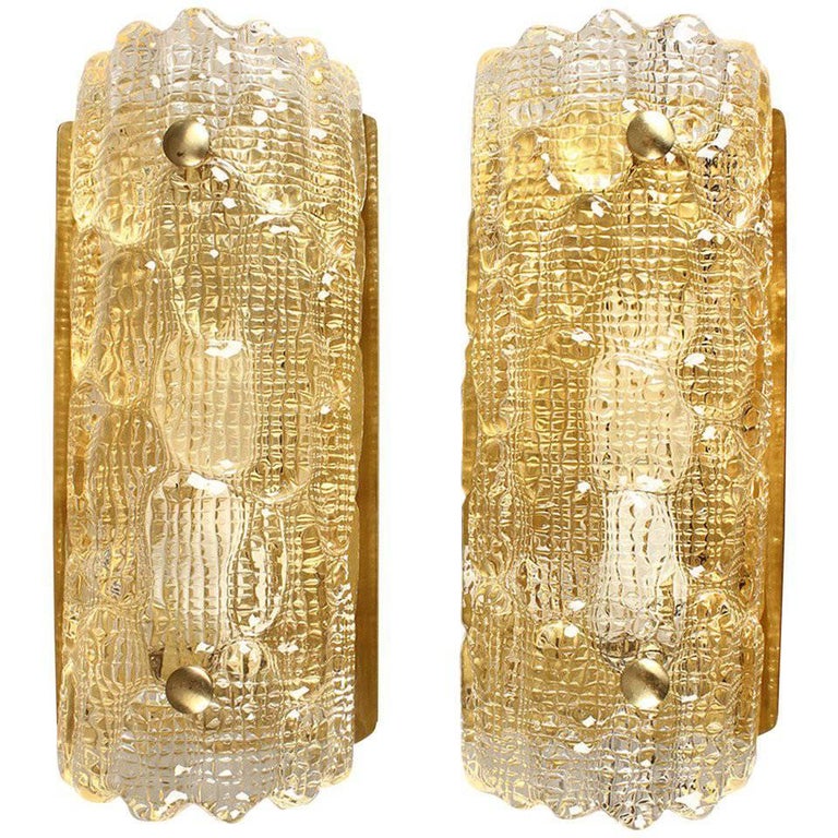 Pair of Gold Textured Glass Wall Sconces by Orrefors For Sale at 1stDibs