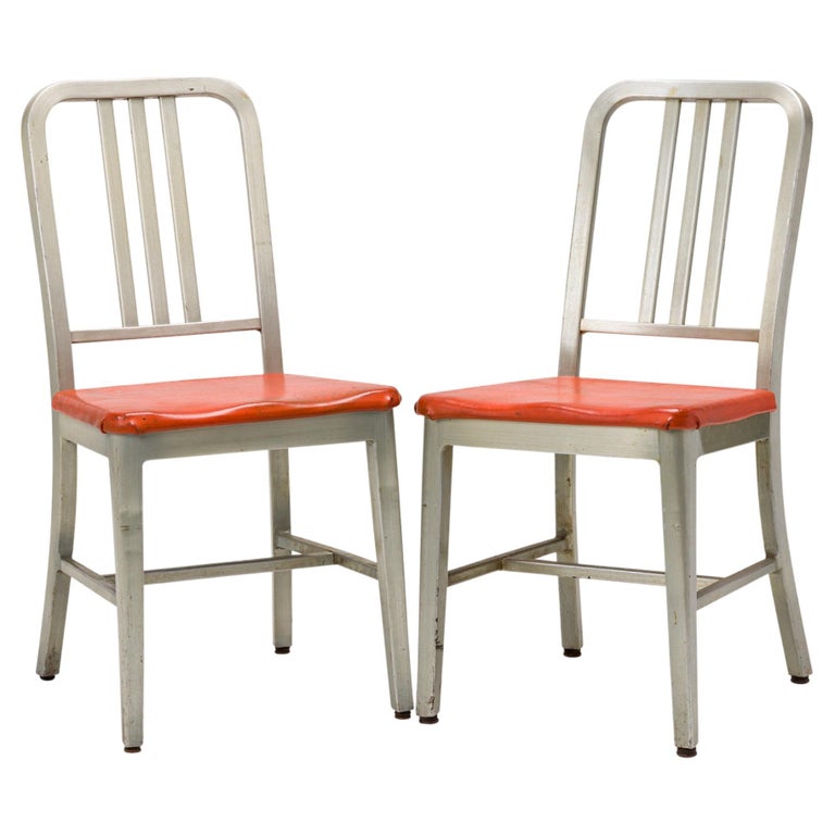 Pair of GoodForm Aluminum and Red Vinyl Side Chairs For Sale at 1stDibs