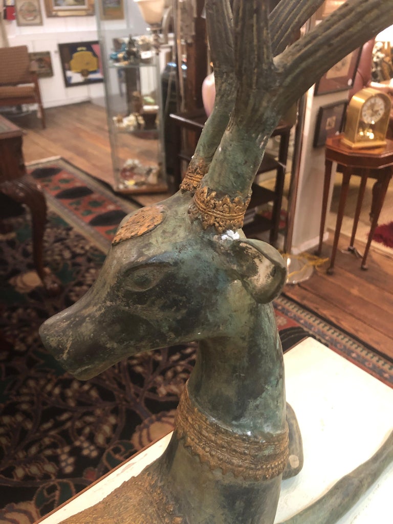 Pair of Gorgeous Patinated Bronze and Gilded Stag Sculptures at 1stDibs