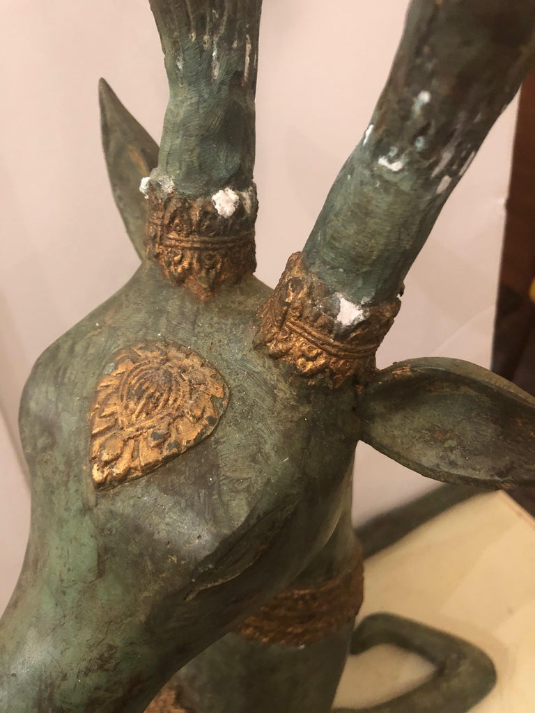 Pair of Gorgeous Patinated Bronze and Gilded Stag Sculptures at 1stDibs
