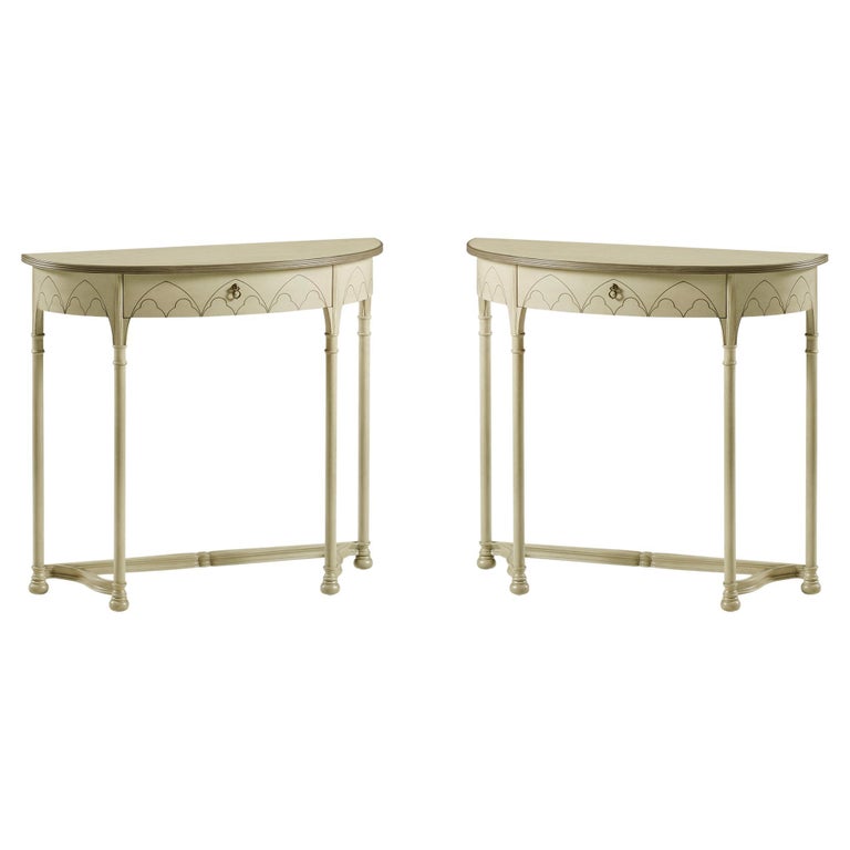 Pair of Gothic Painted Console Tables, Sage For Sale at 1stDibs