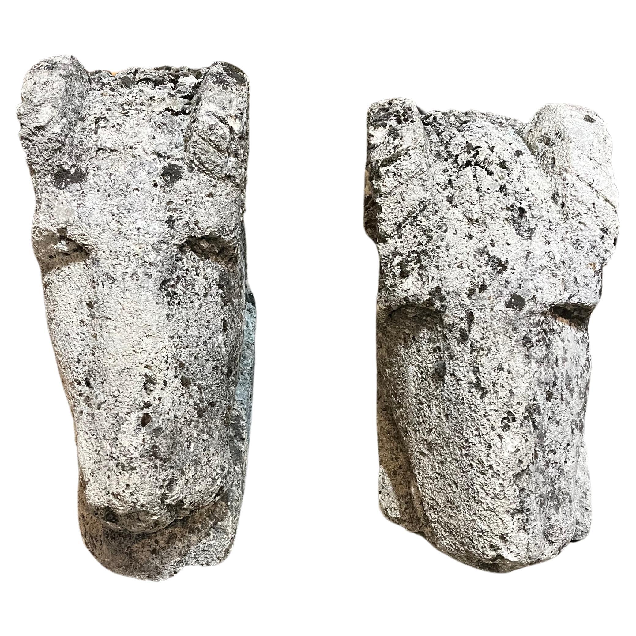 Pair Of Gothic Period French Stone Rams Heads For Sale at 1stDibs