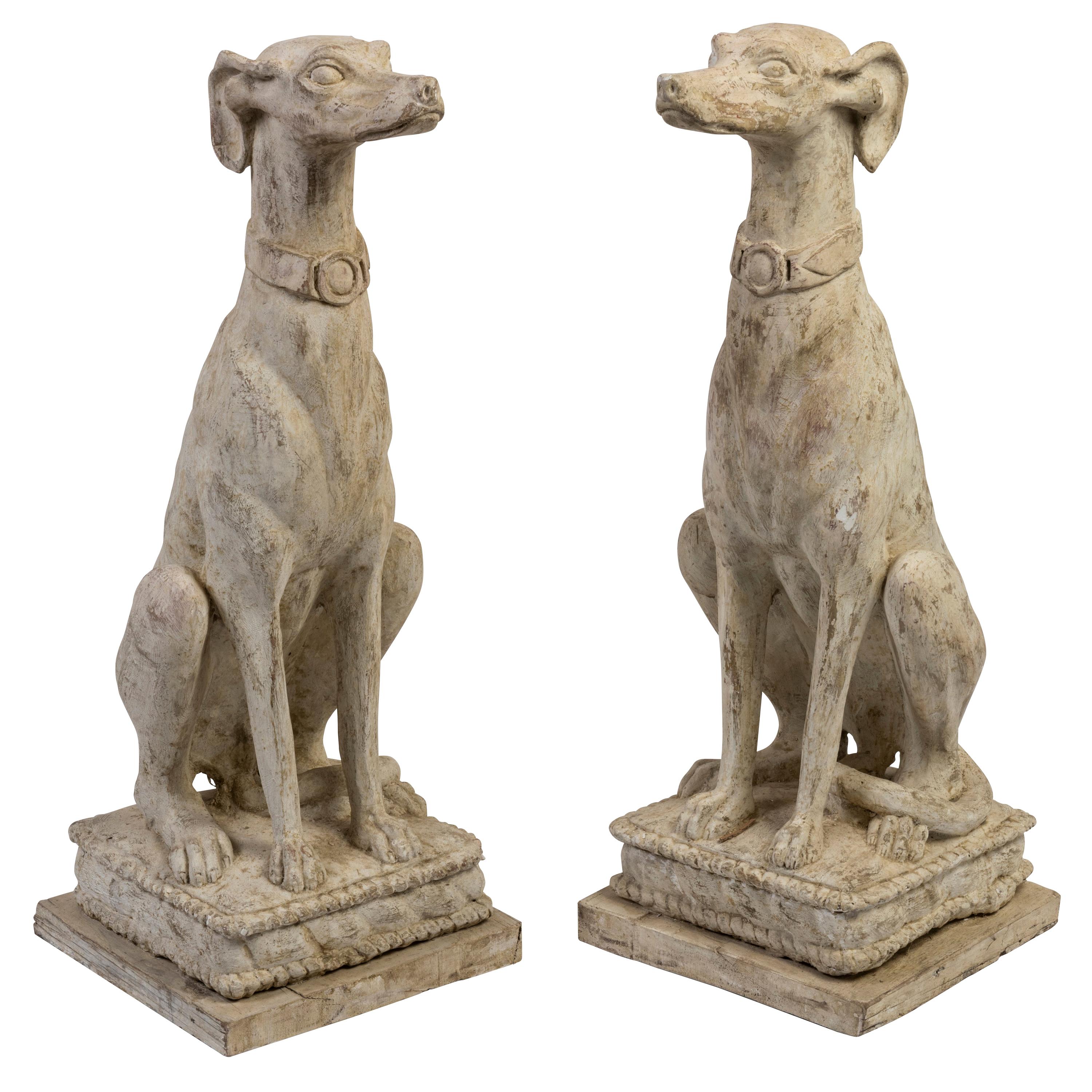 Pair of Gothic Revival Italian Animal Greyhound White Painted Ceramic ...