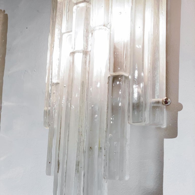 Pair of Graduated Frosted Glass Strip Sconces For Sale at 1stDibs