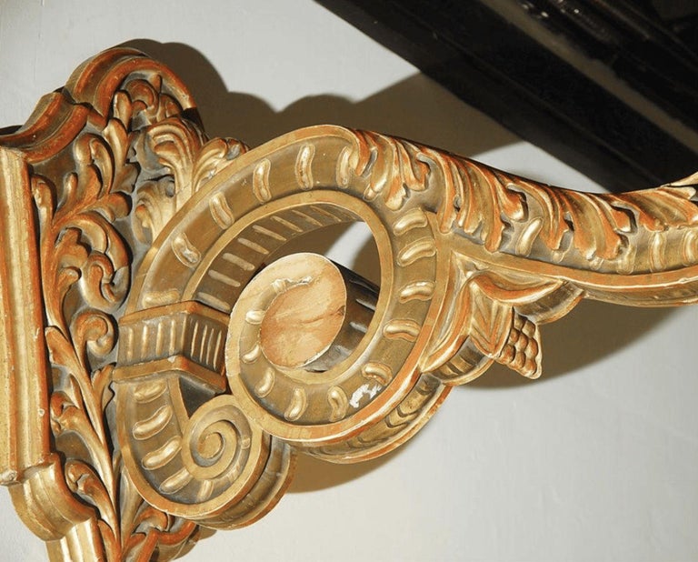 Pair of Grand Hand-Carved, Gilt Wood Sconces For Sale at 1stDibs