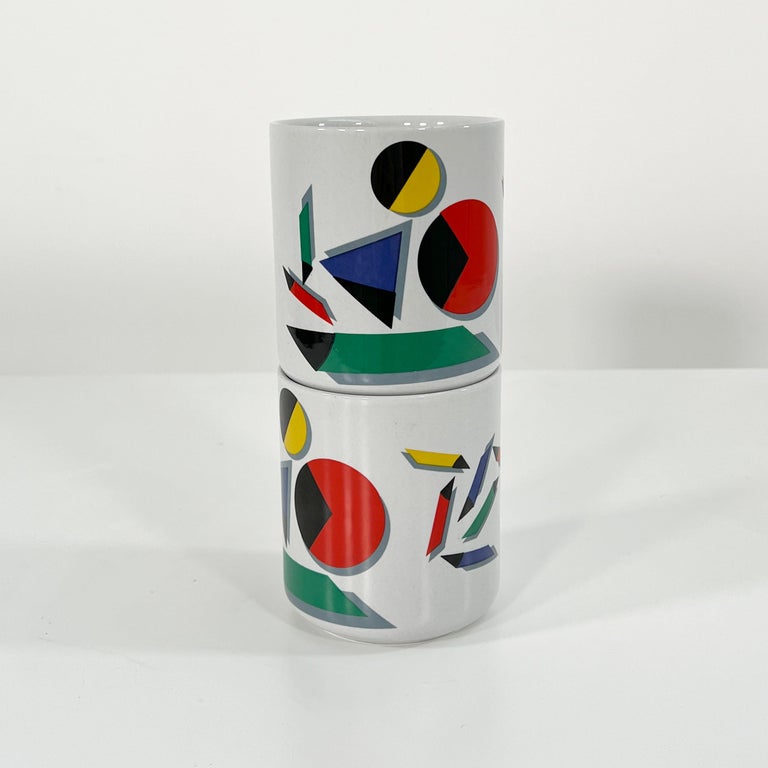 Pair of Graphic Ceramic Pots from Mancioli Italy, 1980s For Sale at 1stDibs