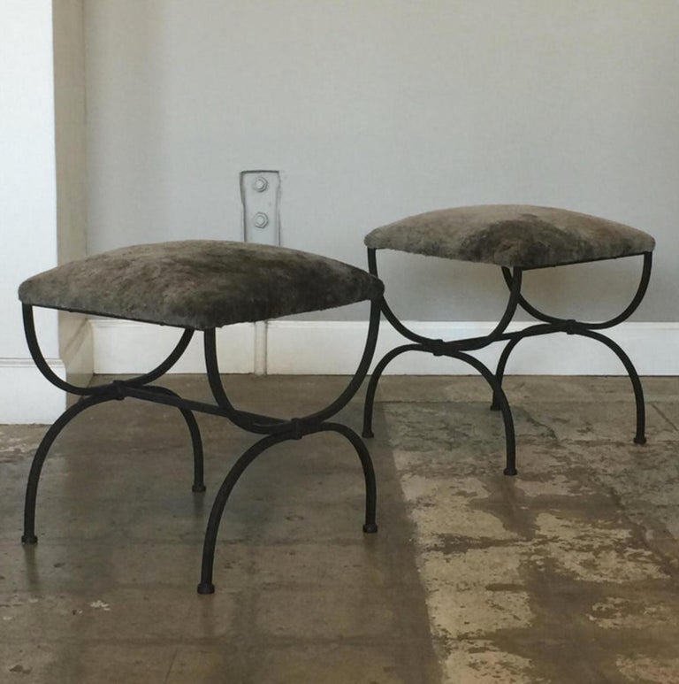 Pair of Gray Shearling 'Strapontin' Stools by Design Frères For Sale at ...