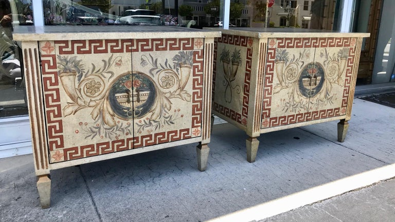 Pair of Greco Roman Motif Side Cabinets at 1stDibs