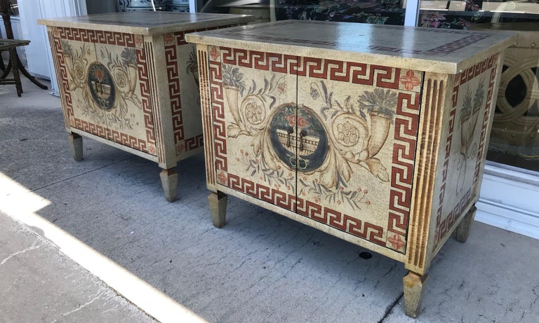 Pair of Greco Roman Motif Side Cabinets at 1stDibs