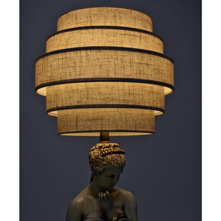 Pair of Greco Roman Muse Goddess Fountain Woman Chalkware Lamps For ...