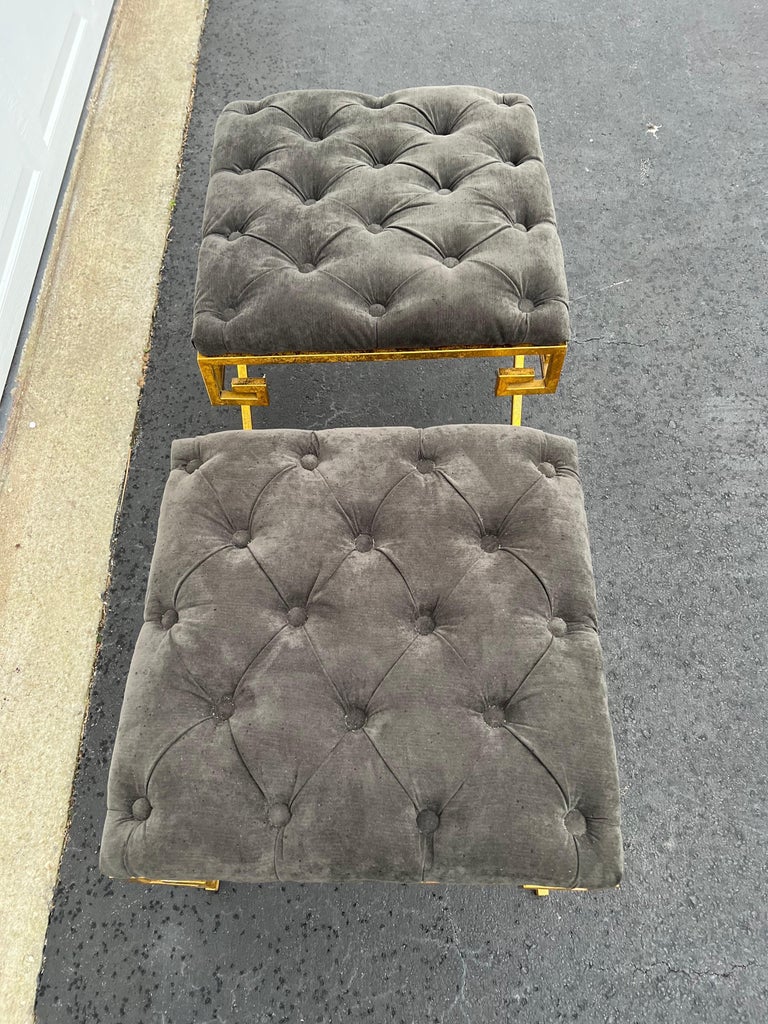 Pair of Greek Key Ottoman Stools For Sale at 1stDibs