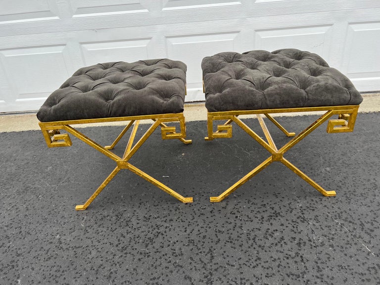 Pair of Greek Key Ottoman Stools For Sale at 1stDibs