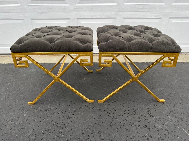 Pair of Greek Key Ottoman Stools For Sale at 1stDibs