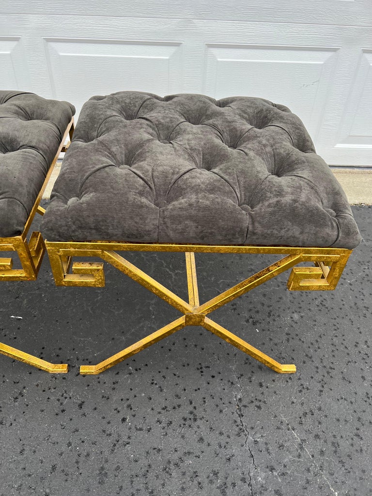 Pair of Greek Key Ottoman Stools For Sale at 1stDibs