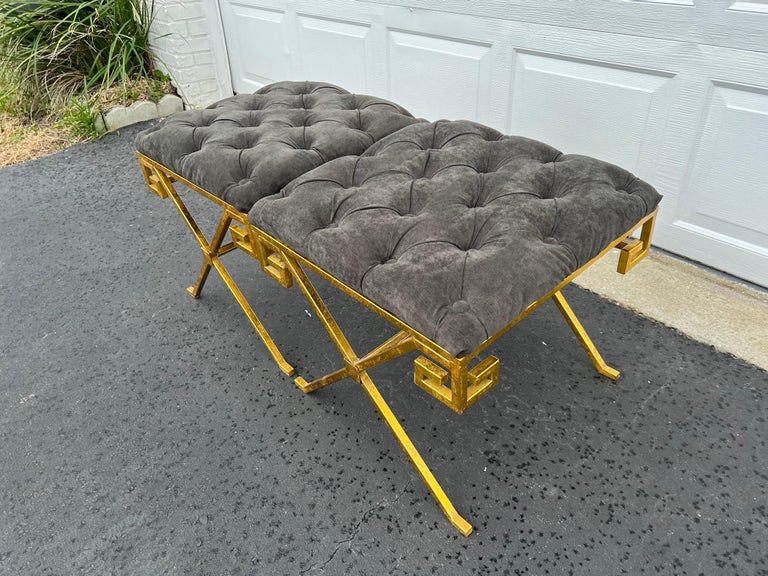 Pair of Greek Key Ottoman Stools For Sale at 1stDibs