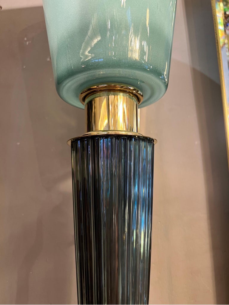 Pair of Green Art Deco Conical Murano Wall Sconces, Brass Fittings ...