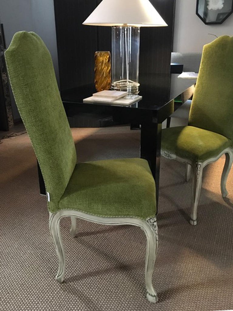 France Louis XV Style Pair of Green Fabric Upholstered Chairs For Sale ...
