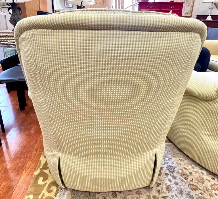 Pair of Green Gingham Check Swivel Rocker Club Chairs For Sale at 1stDibs