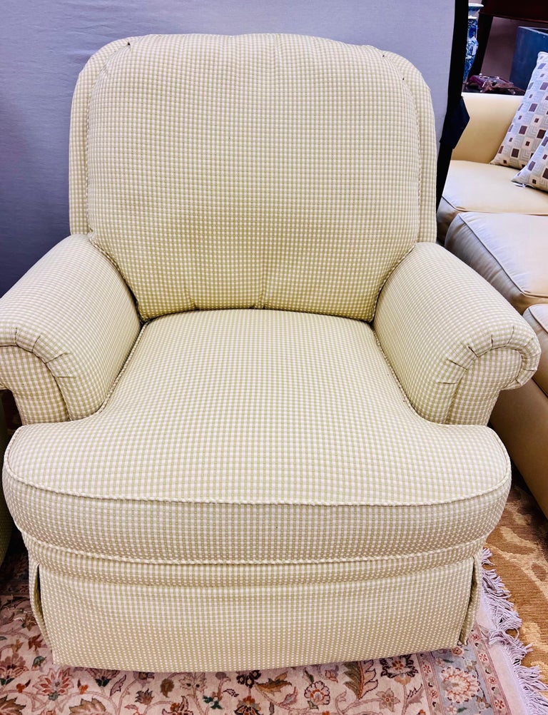 Pair of Green Gingham Check Swivel Rocker Club Chairs For Sale at 1stDibs