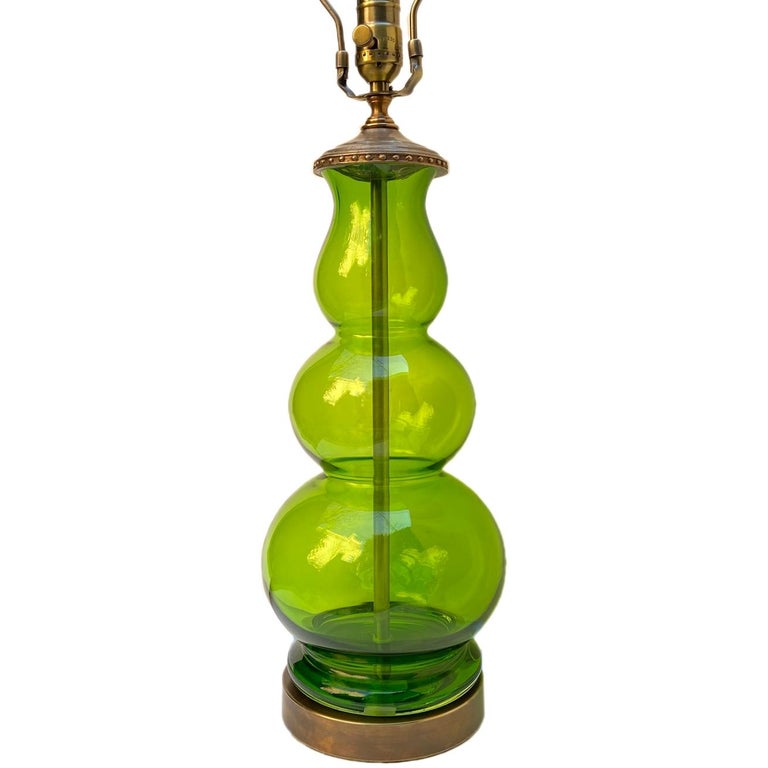 Pair of Green Glass Lamps For Sale at 1stDibs