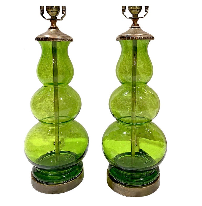 Pair of Green Glass Lamps For Sale at 1stDibs
