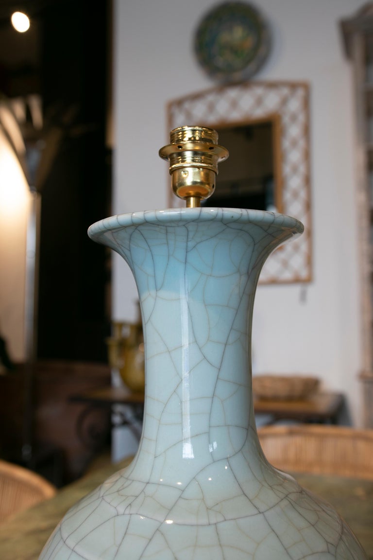 Pair of Green Glazed Porcelain Lamps with Crackled Finish For Sale at ...