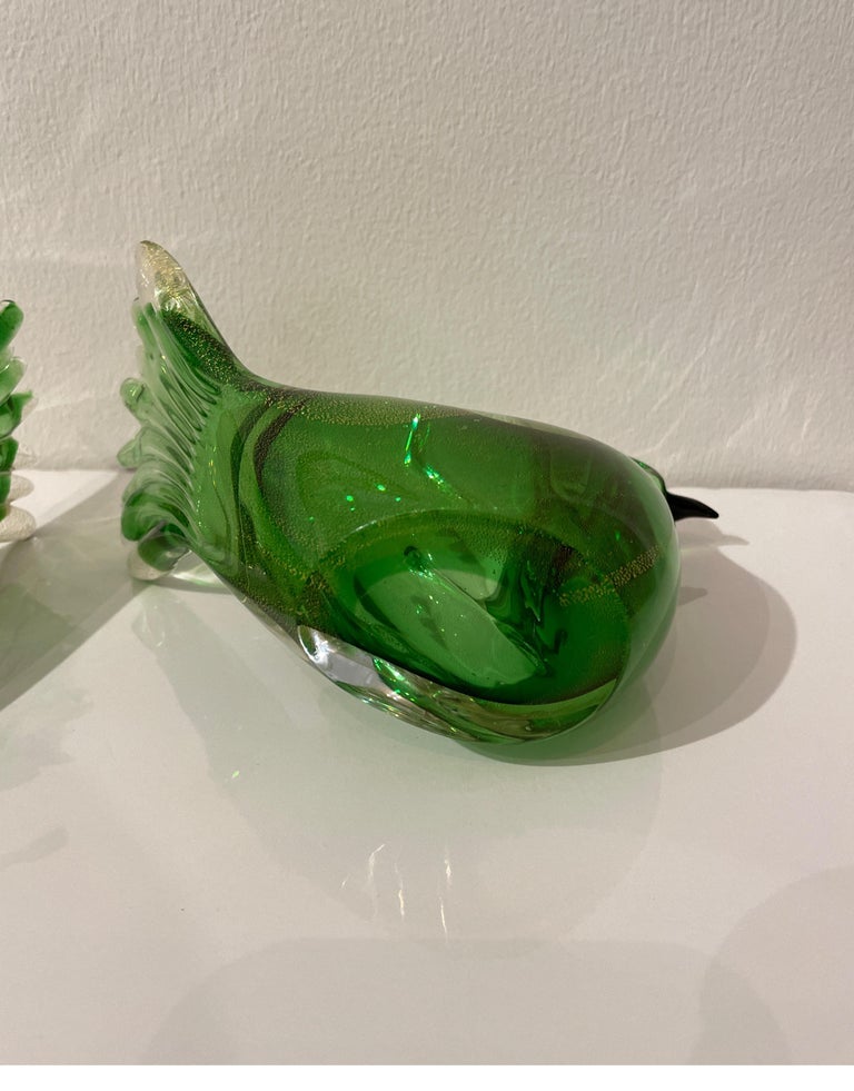 Pair of Green and Gold Murano Bird Sculptures at 1stDibs