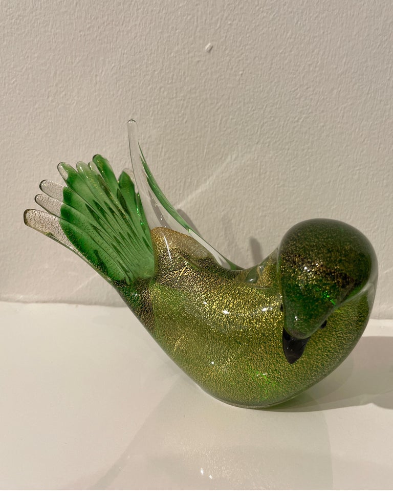 Pair of Green and Gold Murano Bird Sculptures at 1stDibs