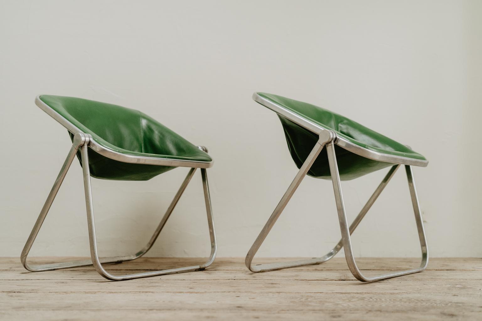Pair of Green Leather Folding Plona Chairs at 1stDibs | plona chair leather