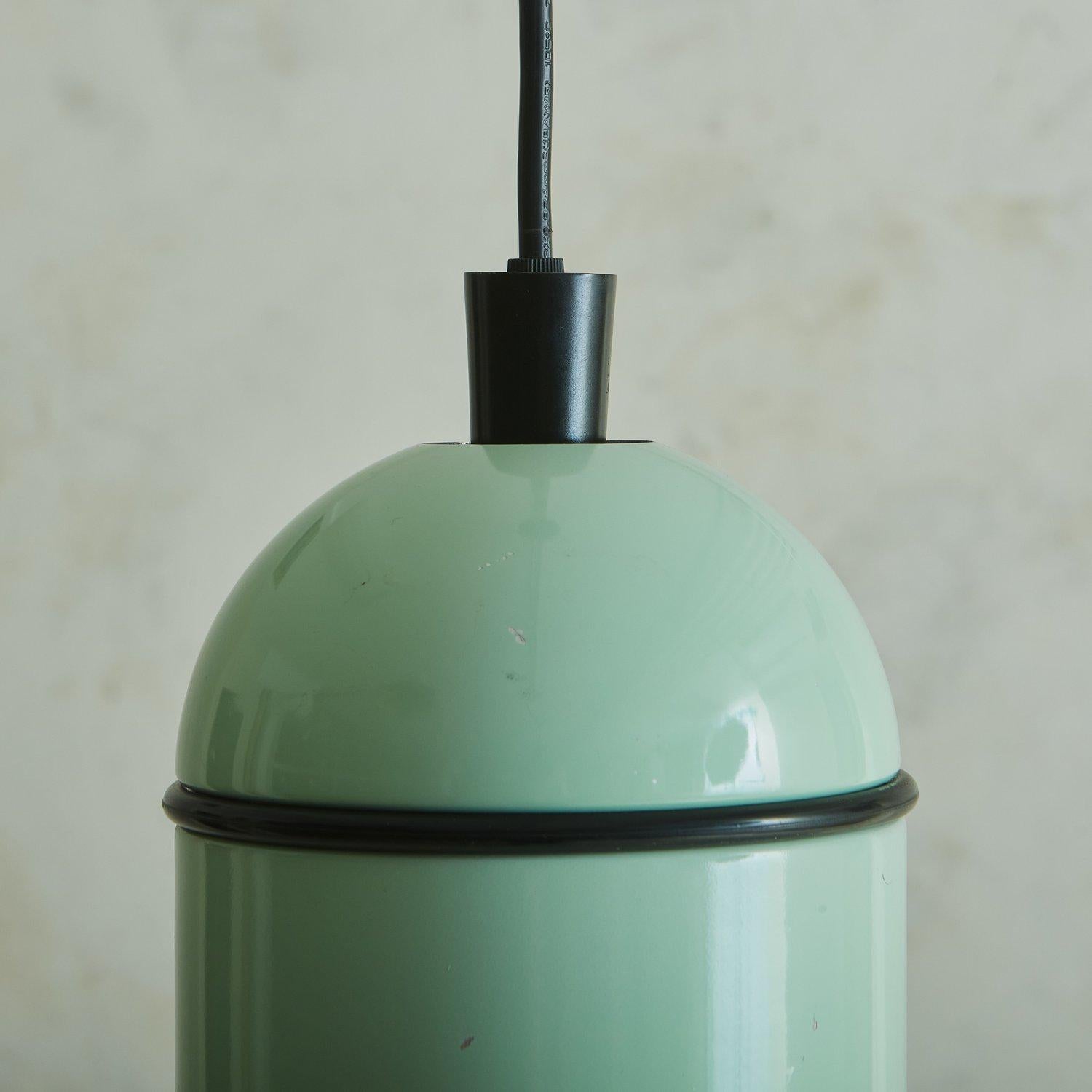 Pair of Green Metal + Glass Capsule Pendants Attributed to Flos, Italy ...