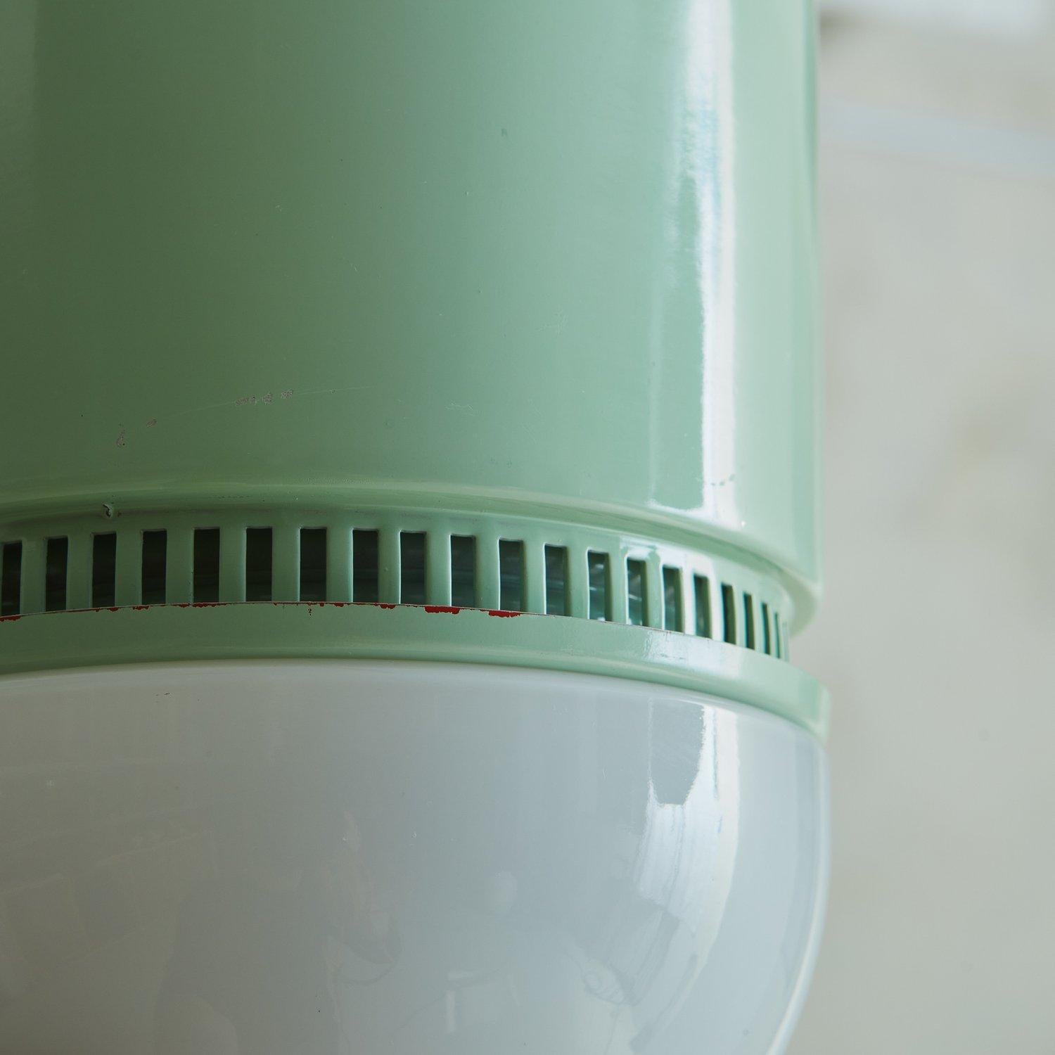 Pair of Green Metal + Glass Capsule Pendants Attributed to Flos, Italy ...