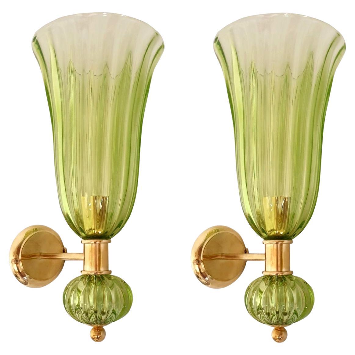 Pair of Olive Green Murano glass sconces For Sale at 1stDibs
