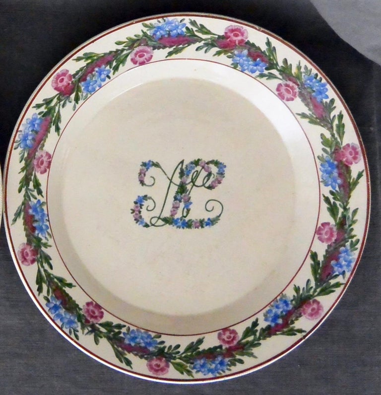 Pair of Green, Pink and Blue Floral Banded Plates For Sale at 1stDibs