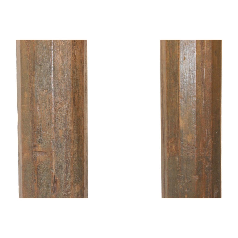 Pair of Green Wood Columns at 1stDibs