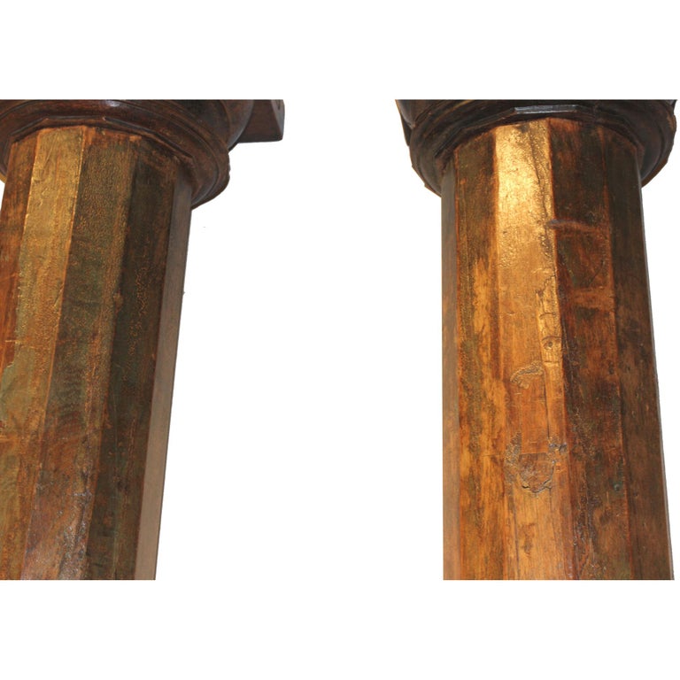 Pair of Green Wood Columns at 1stDibs