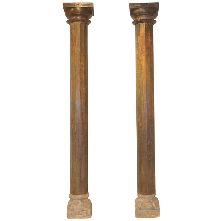 Pair of Green Wood Columns at 1stDibs