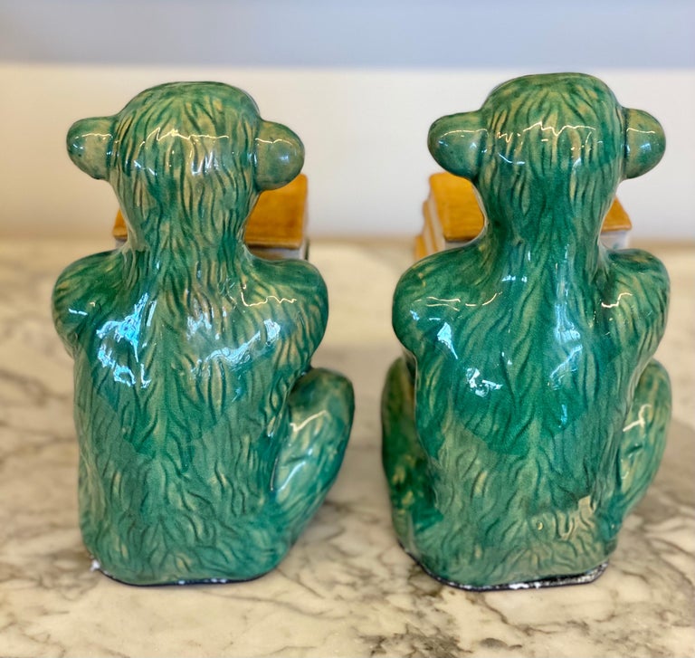 Pair of Green/Yellow Monkey Statues at 1stDibs