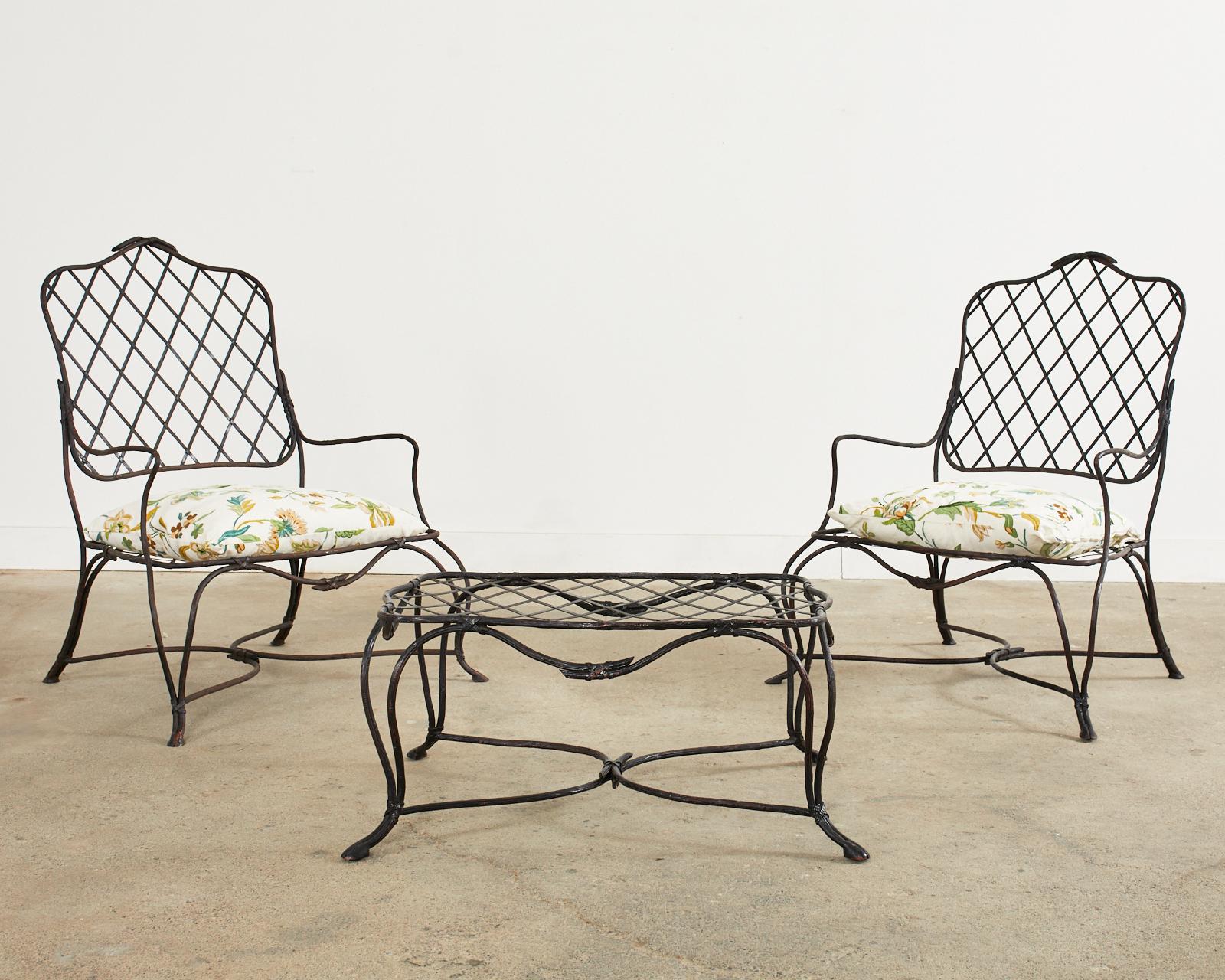 Pair of Gregorius Pineo Iron Twig Garden Lounges and Ottoman at 1stDibs