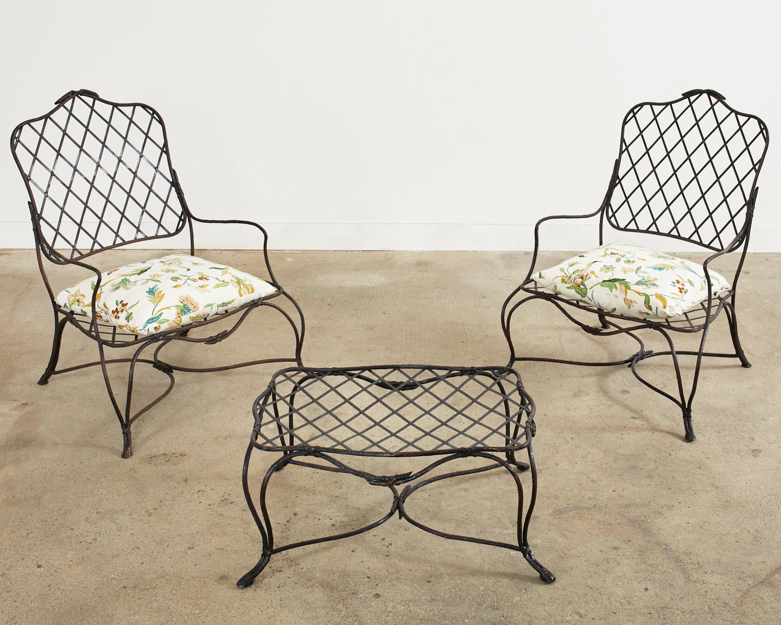 Pair of Gregorius Pineo Iron Twig Garden Lounges and Ottoman at 1stDibs