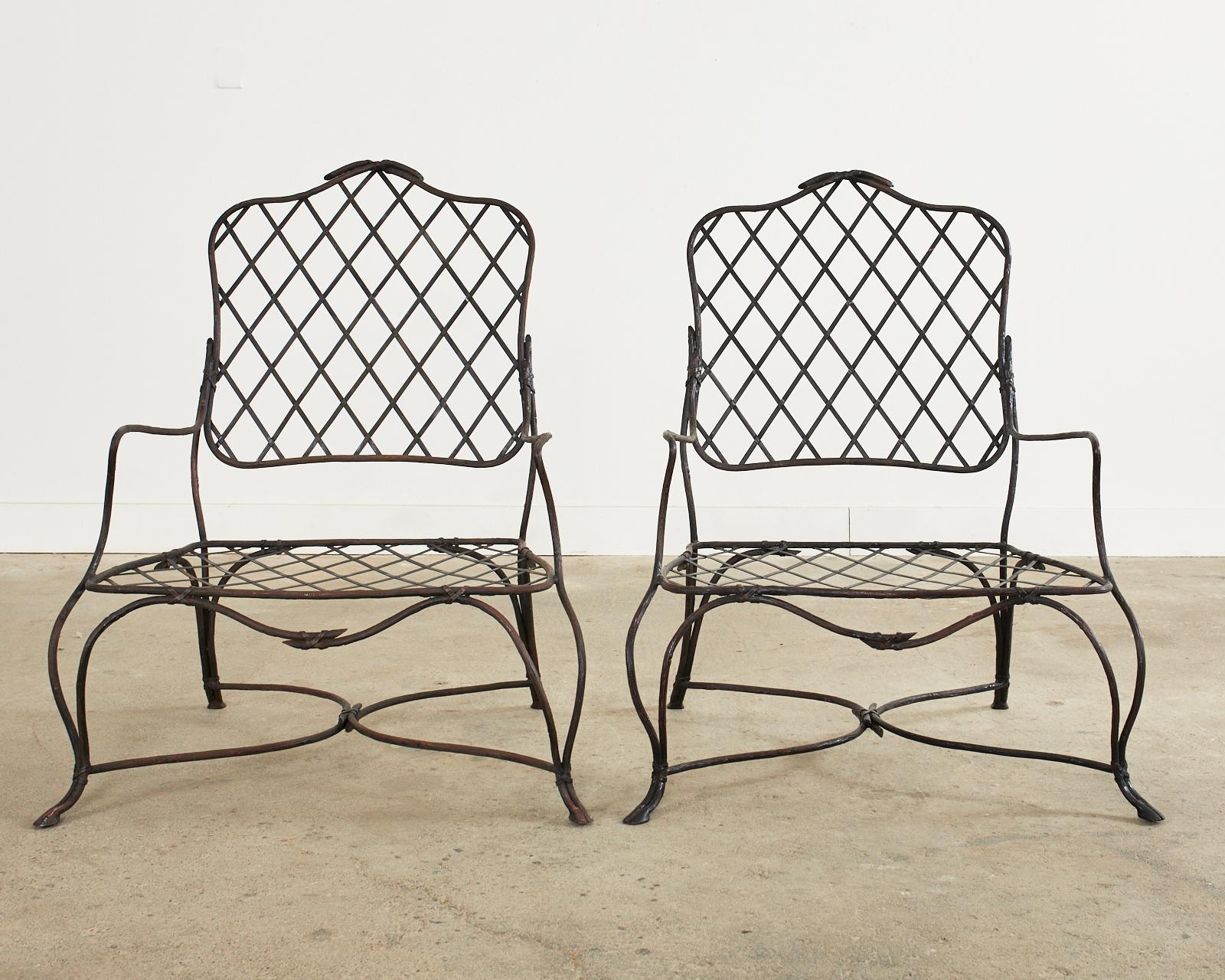 Pair of Gregorius Pineo Iron Twig Garden Lounges and Ottoman at 1stDibs