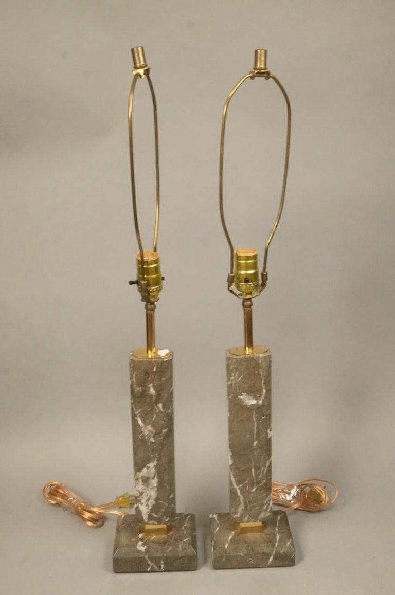 Pair of Grey Marble Column Table Lamps For Sale at 1stDibs