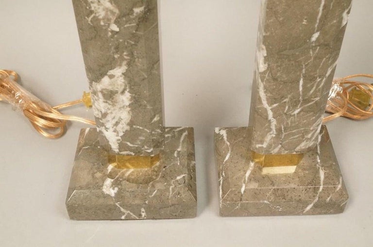 Pair of Grey Marble Column Table Lamps For Sale at 1stDibs