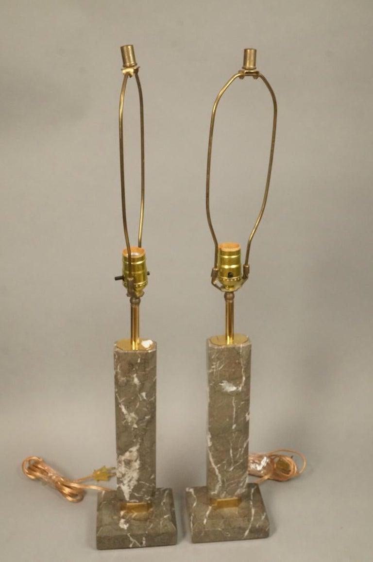 Pair of Grey Marble Column Table Lamps For Sale at 1stDibs