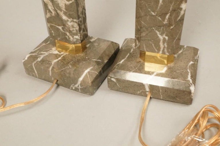 Pair of Grey Marble Column Table Lamps For Sale at 1stDibs