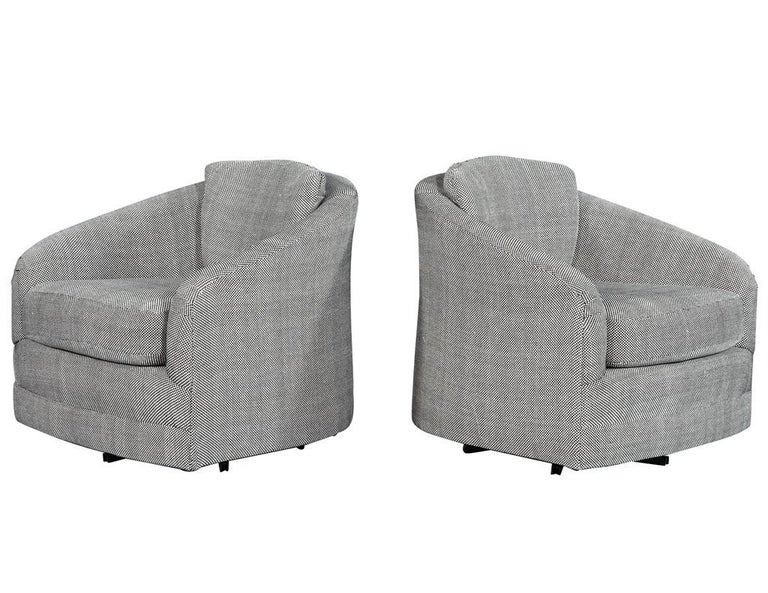 Pair of Grey White Patterned Swivel Lounge Chairs Attributed to Milo ...