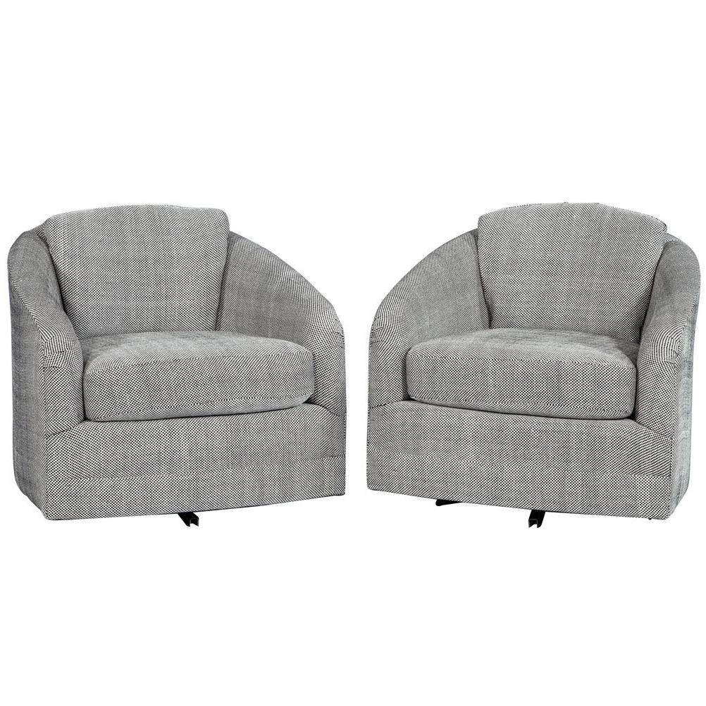 Pair of Grey White Patterned Swivel Lounge Chairs Attributed to Milo ...