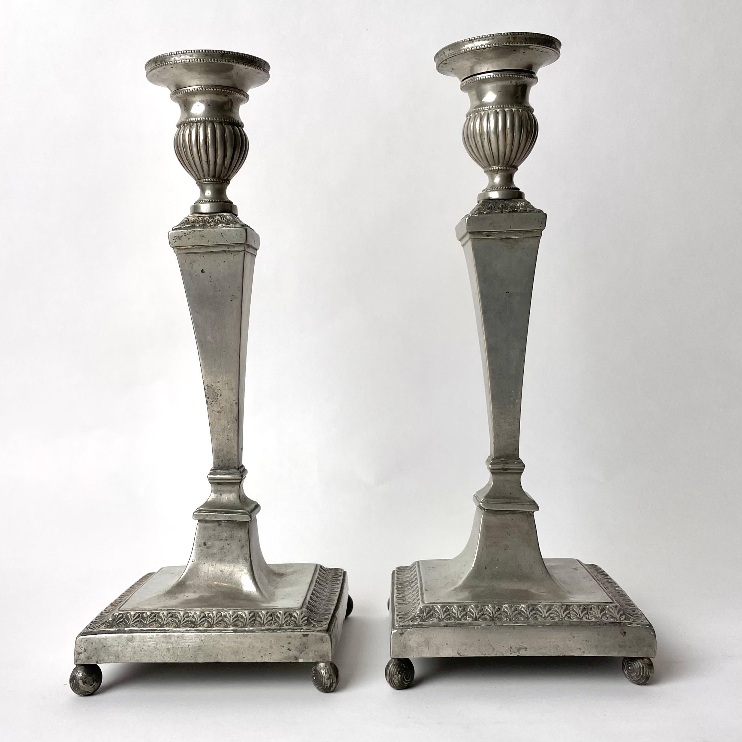 Pair of Gustavian Pewter Candlesticks with beautiful patina, early 19th ...